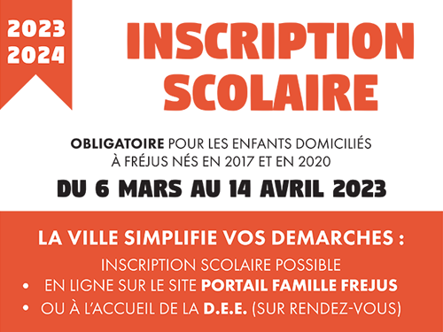 Inscriptions scolaires 2023-2024 : du 6 mars au 14 avril - Ville de Fréjus